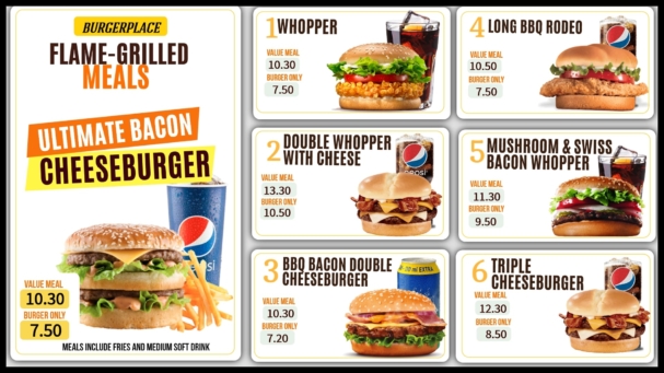 Burger Menu Boards | Lira Screen
