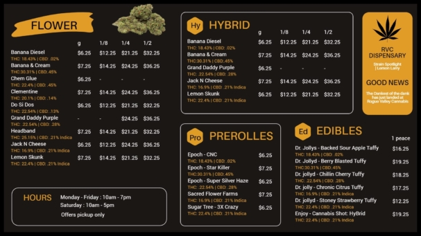 Cannabis Menu Boards | Lira Screen