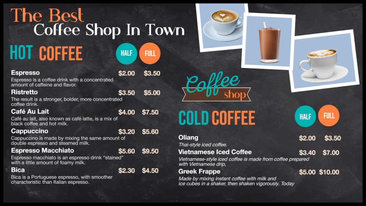 Coffee Shop Menu Boards | Lira Screen