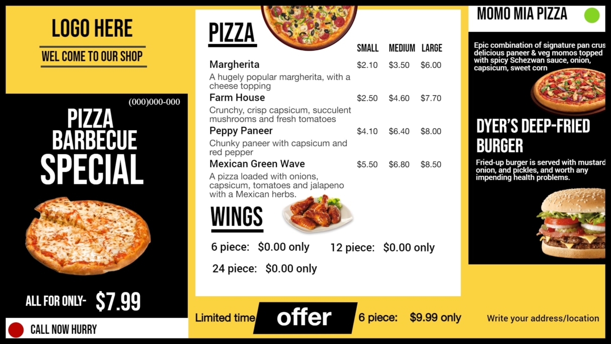 Pizza Menu Boards | Lira Screen